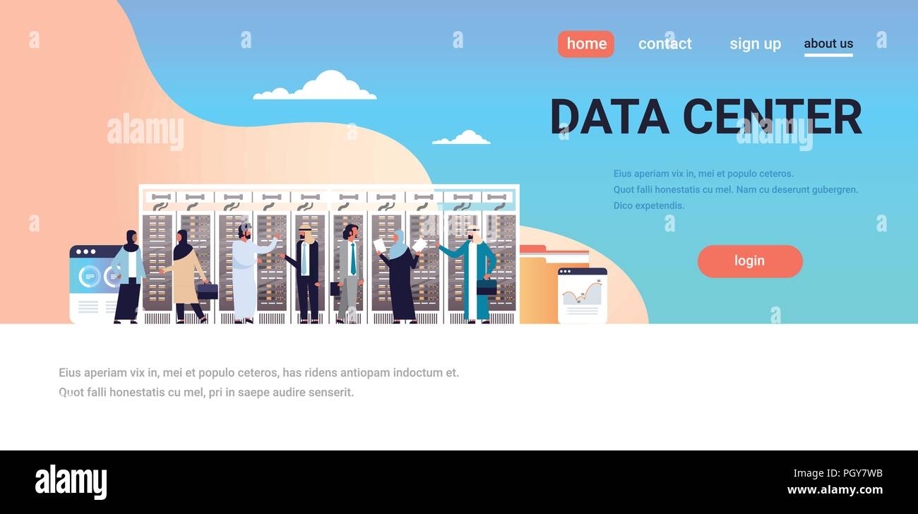 arabic people working data center room hosting server computer ...