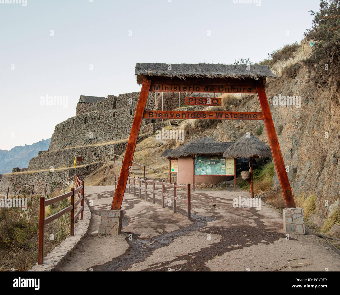 Entry gate to Pisaq Inca Ruins in the Sacred Valley near Machu Picchu ...