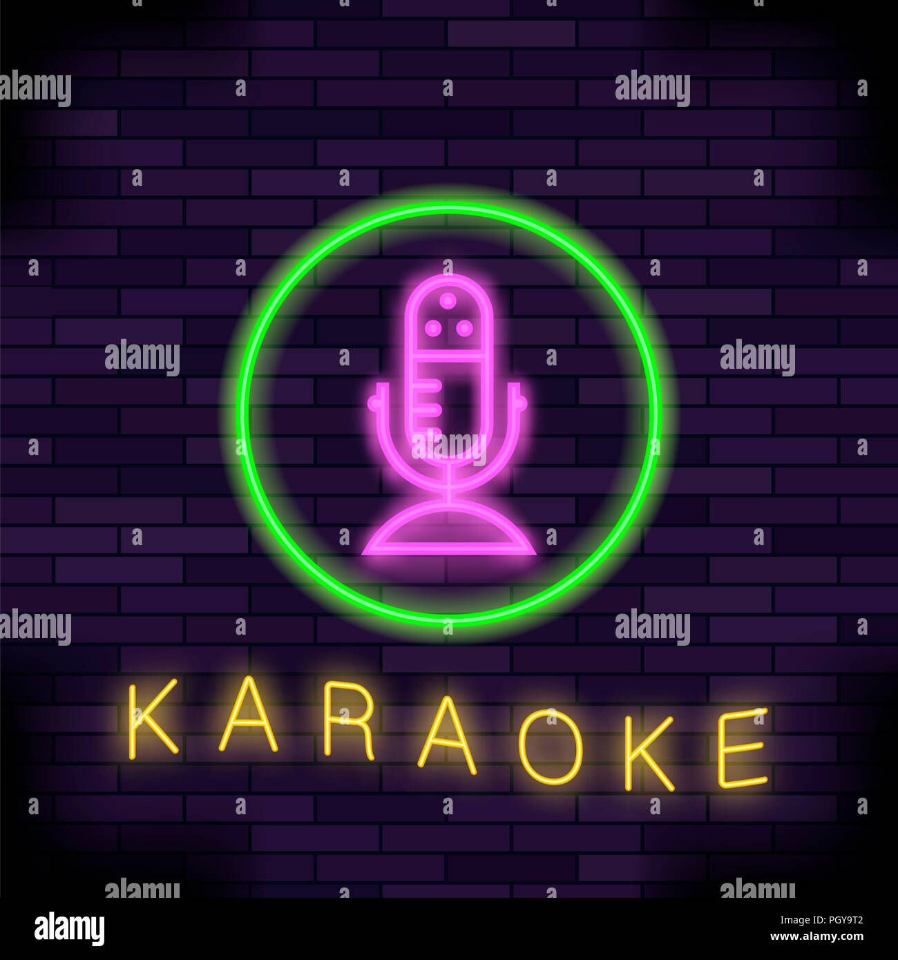 Glowing Light Karaoke on Wall Brick Background. Musical Logo. Colorful ...