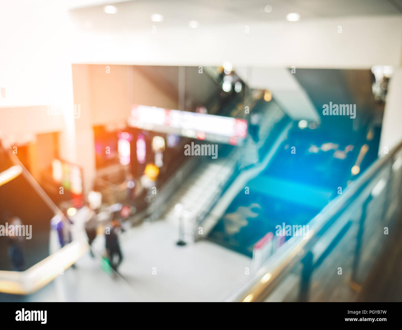 Blurry background of department store with crowd people in convention ...