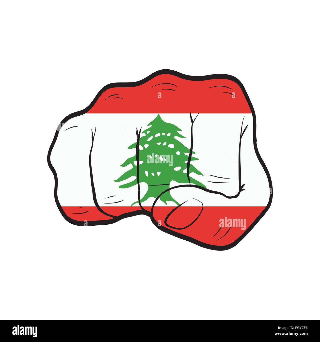 Lebanon flag on a clenched fist. Strength, Power, Protest concept Stock ...