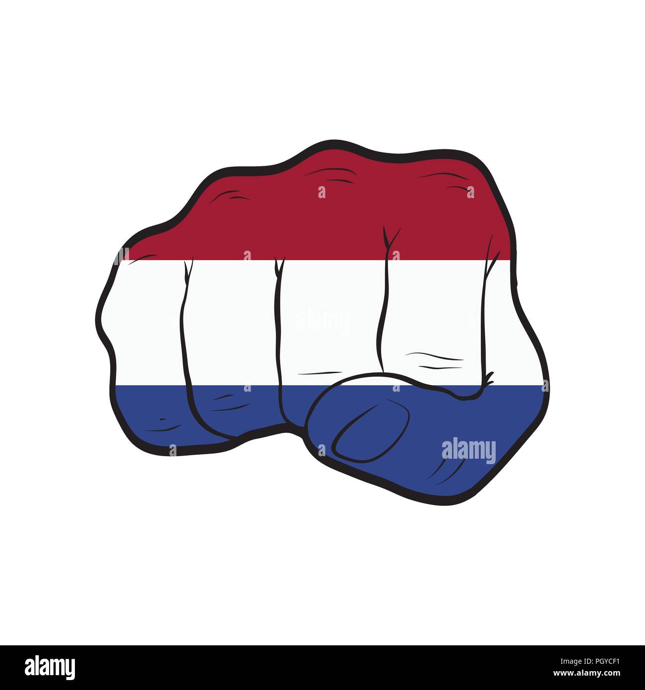 Netherlands flag on a clenched fist. Strength, Power, Protest concept ...