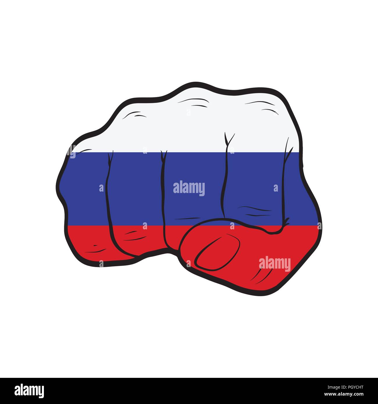 Russia flag on a clenched fist. Strength, Power, Protest concept Stock ...