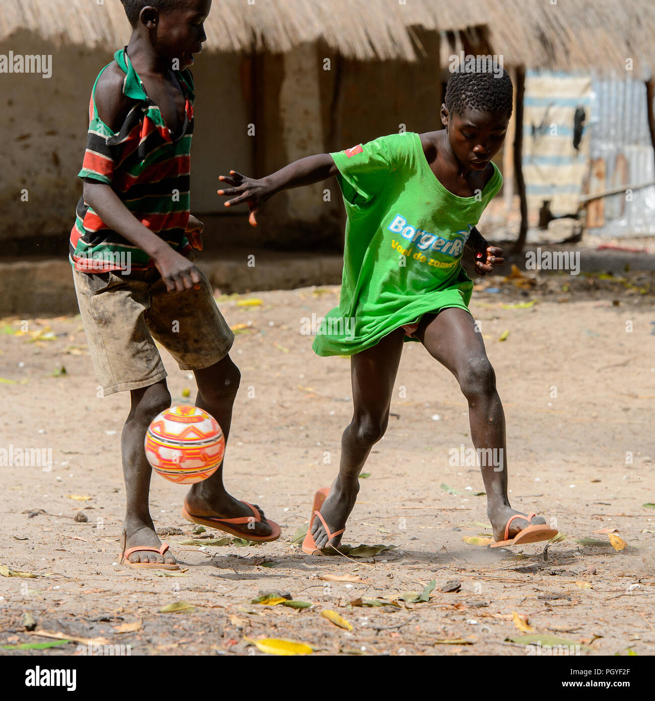 ORANGO ISLAND, GUINEA BISSAU - MAY 3, 2017: Unidentified local boys ...