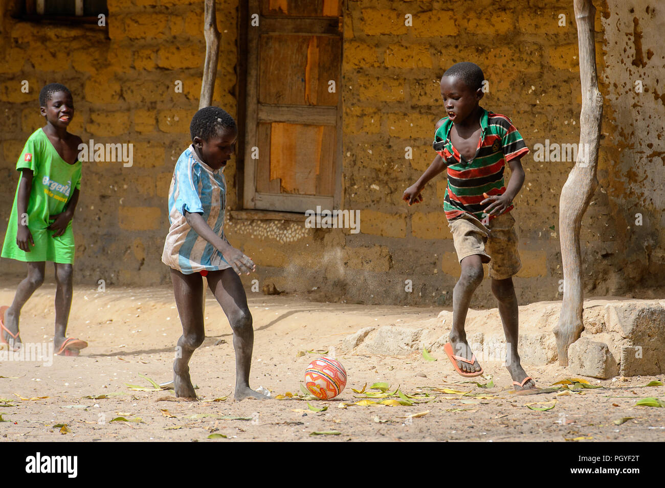 ORANGO ISLAND, GUINEA BISSAU - MAY 3, 2017: Unidentified local boys ...