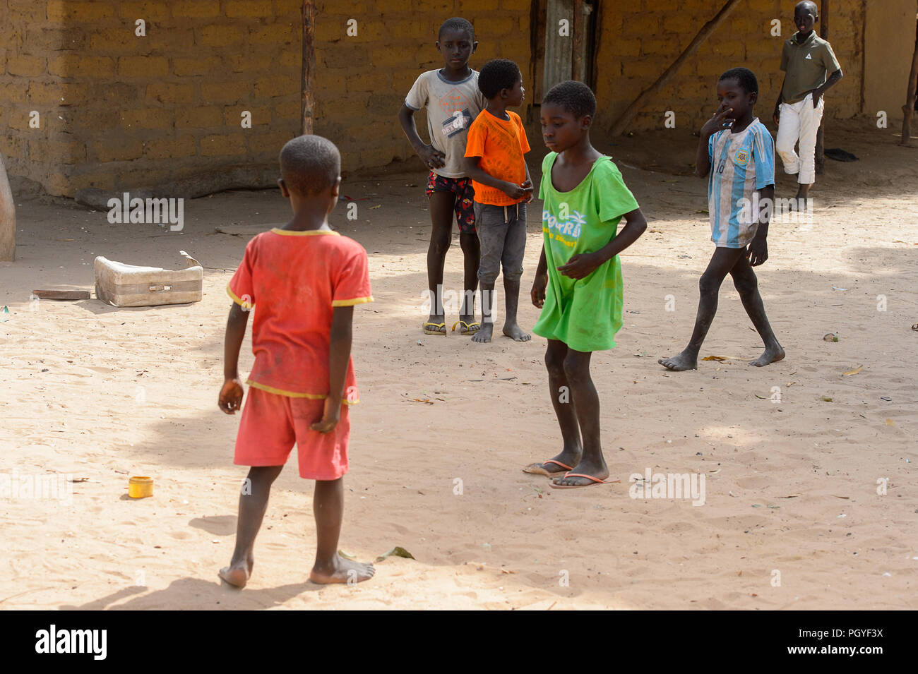 ORANGO ISLAND, GUINEA BISSAU - MAY 3, 2017: Unidentified local boys ...