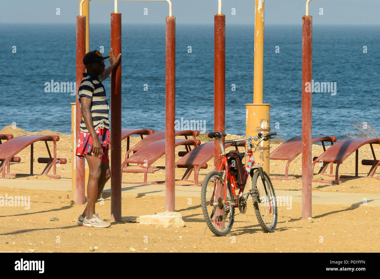 DAKAR, SENEGAL - APR 23, 2017: Unidentified Senegalese man stands near ...