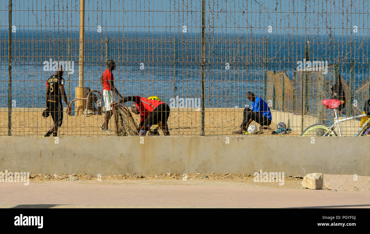 DAKAR, SENEGAL - APR 23, 2017: Unidentified Senegalese boys play ...