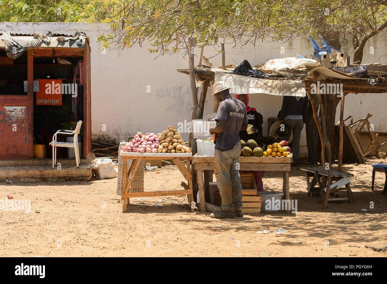 ROAD TO LAMPOUL, SENEGAL - APR 23, 2017: Unidentified Senegalese man ...