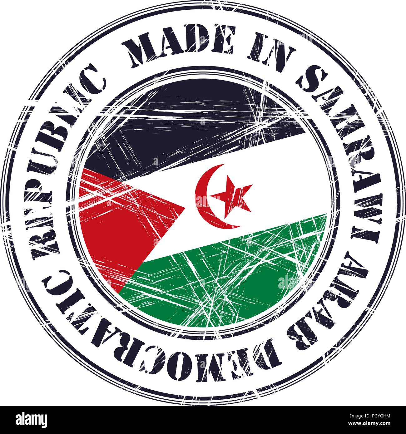 Made in Sahrawi Arab Democratic Republic grunge rubber stamp with flag ...