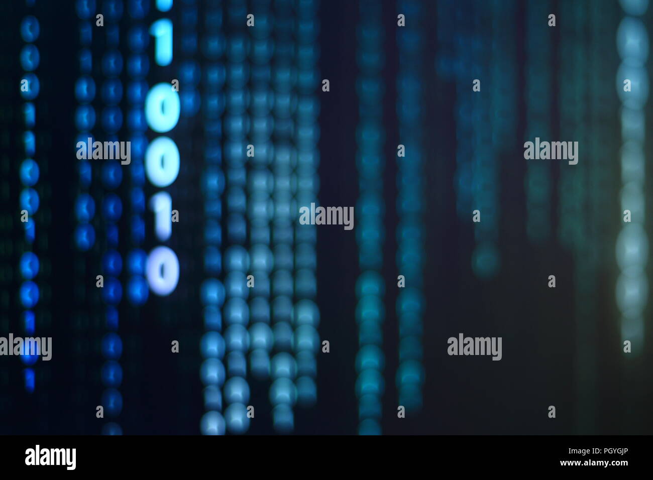 Computer Data Matrix Vertical Digital Binary Code Moving Motion Downward Light Up Blue One And