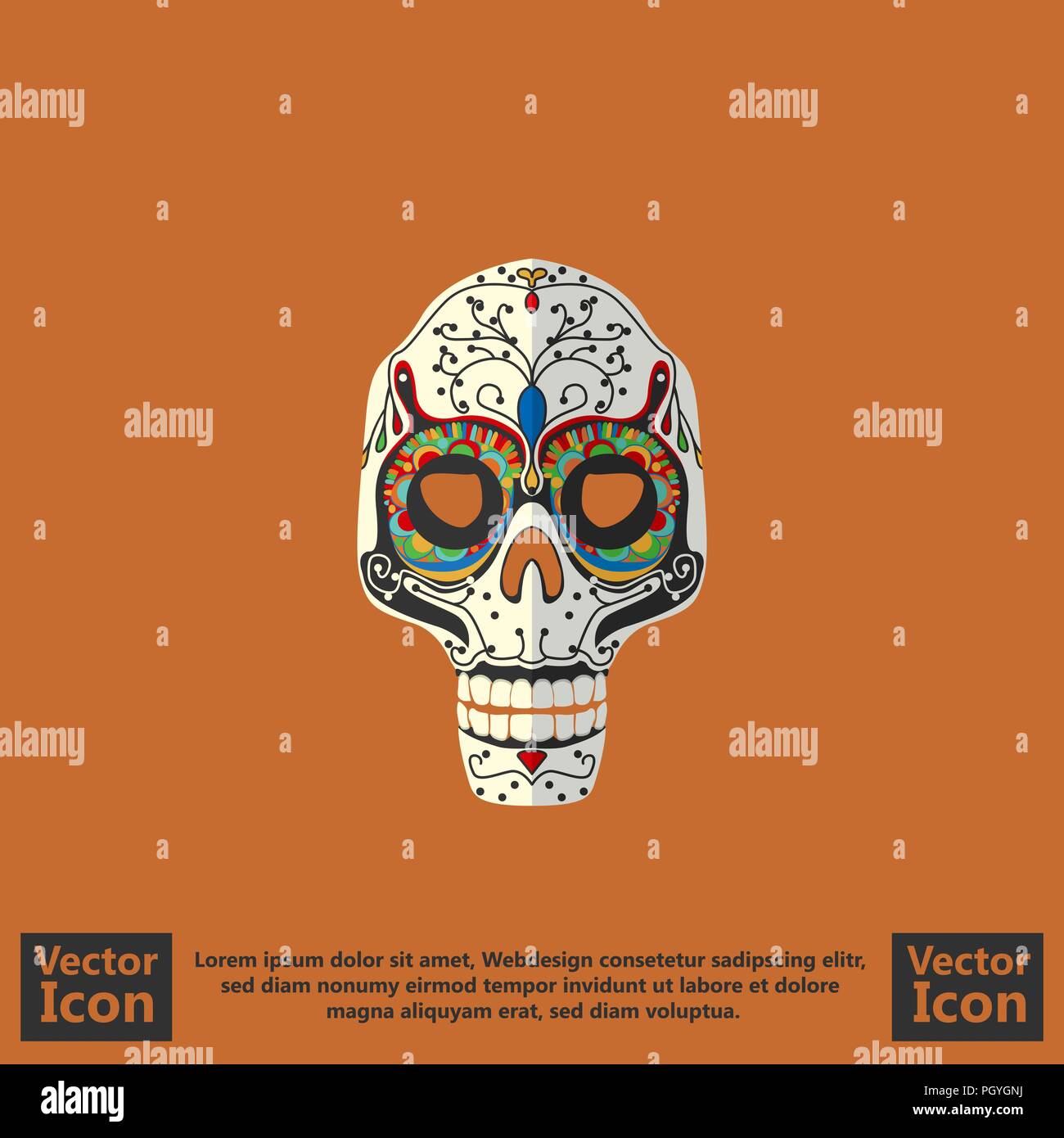 Flat style icon with sugar skull mexican mask symbol Stock Vector Image ...