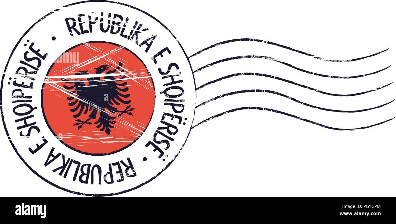 Albania grunge postal stamp and flag on white background Stock Vector ...