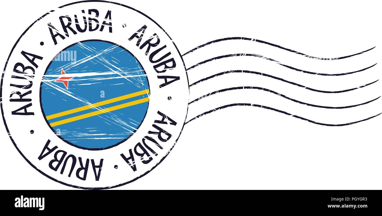 Aruba grunge postal stamp and flag on white background Stock Vector ...