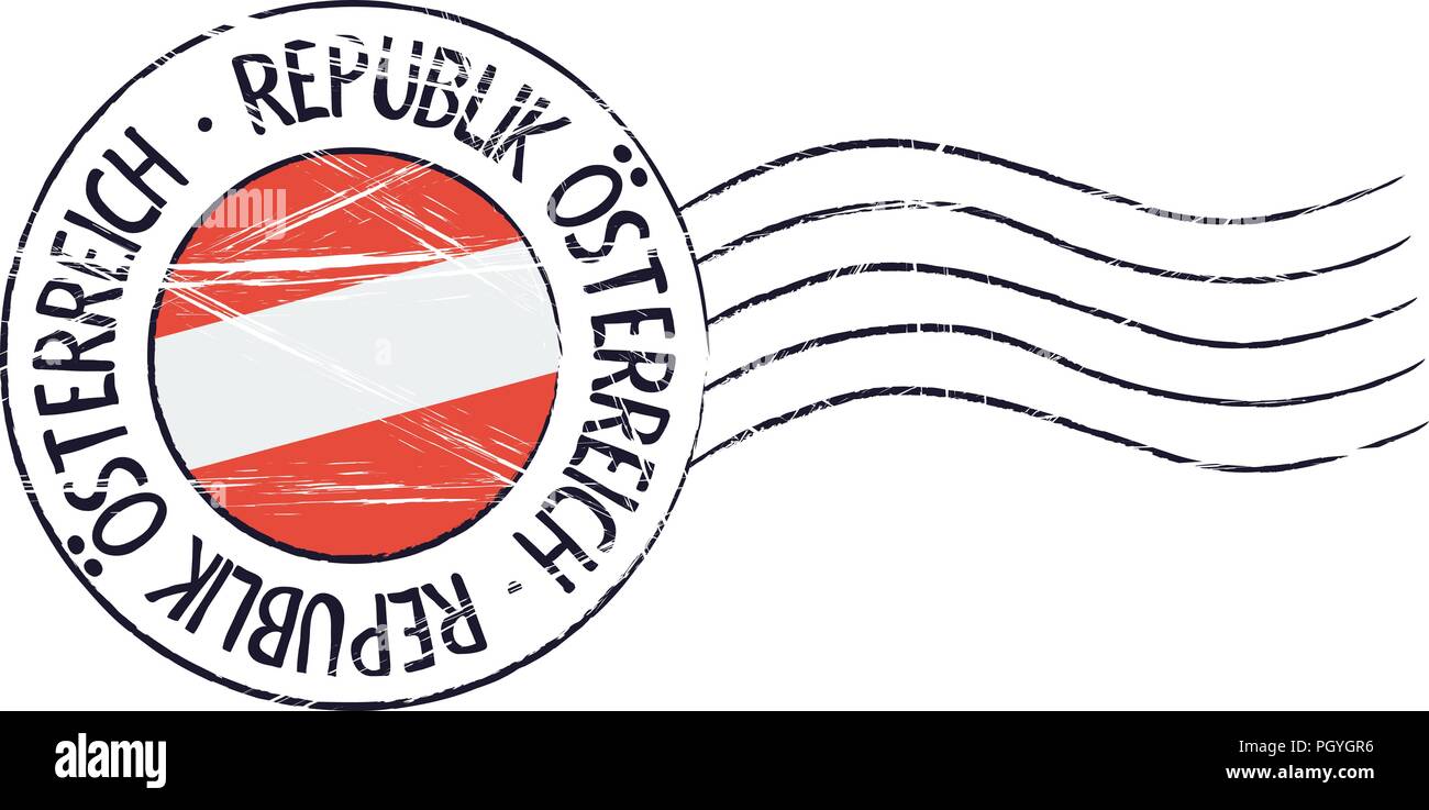 Austria grunge postal stamp and flag on white background Stock Vector ...