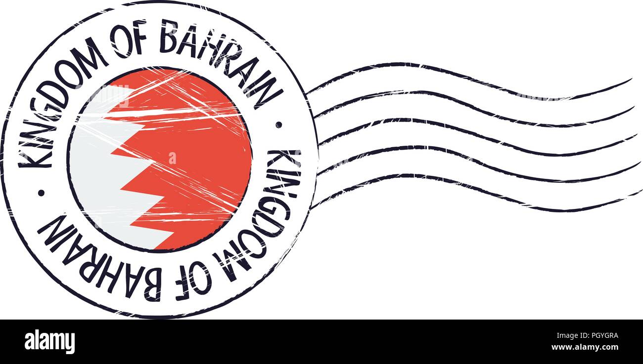 Bahrain grunge postal stamp and flag on white background Stock Vector ...