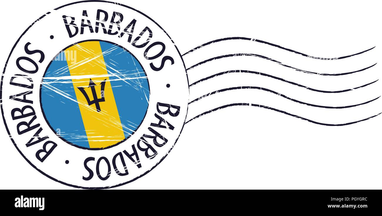 Barbados grunge postal stamp and flag on white background Stock Vector ...