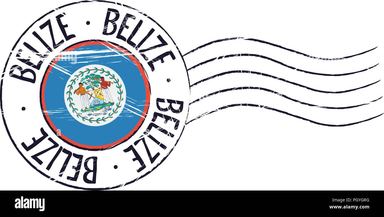 Belize grunge postal stamp and flag on white background Stock Vector ...