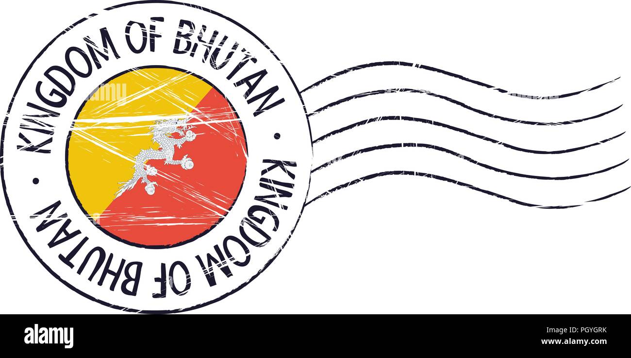 Bhutan grunge postal stamp and flag on white background Stock Vector ...