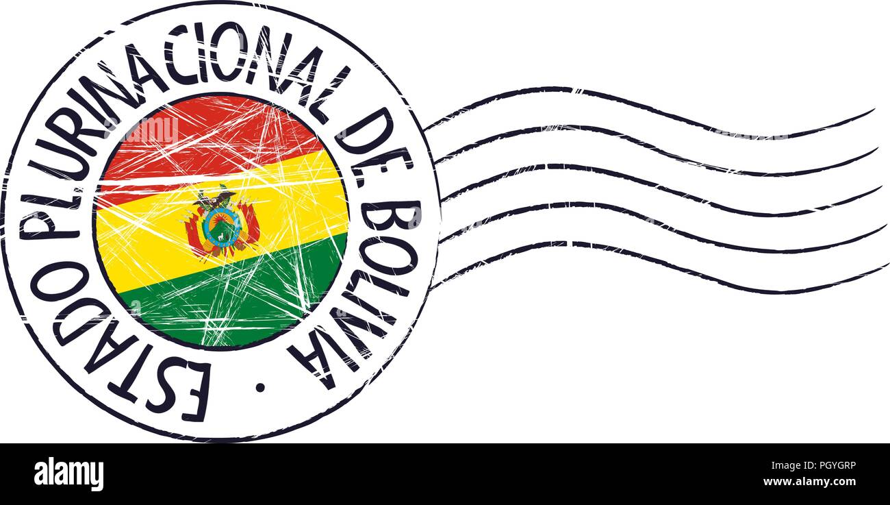 Bolivia grunge postal stamp and flag on white background Stock Vector ...