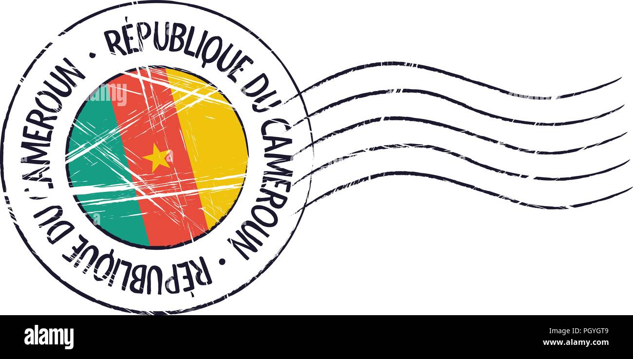 Cameroon grunge postal stamp and flag on white background Stock Vector ...