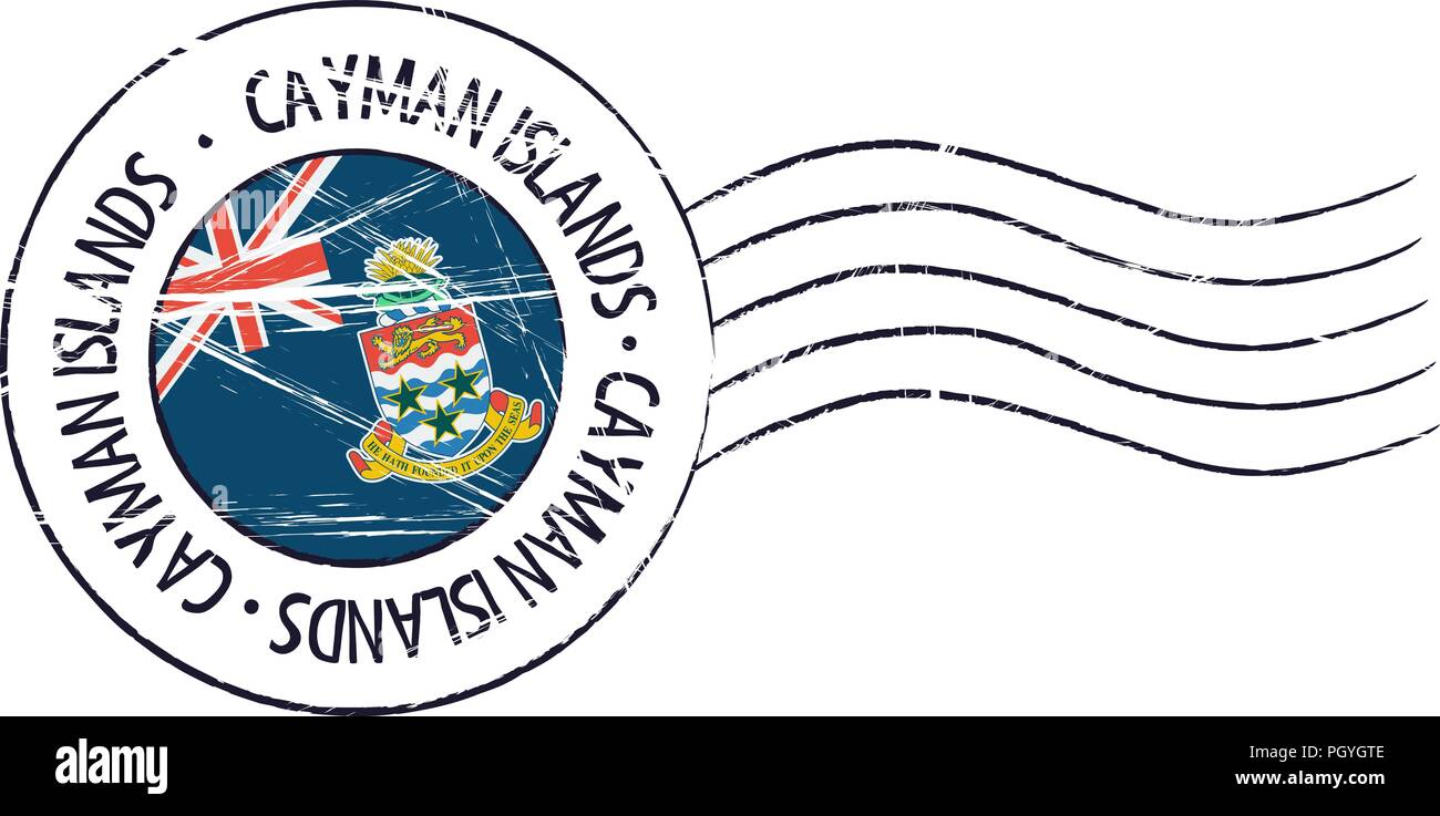 Cayman Islands grunge postal stamp and flag on white background Stock ...