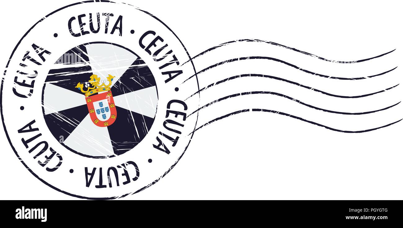 Ceuta grunge postal stamp and flag on white background Stock Vector ...