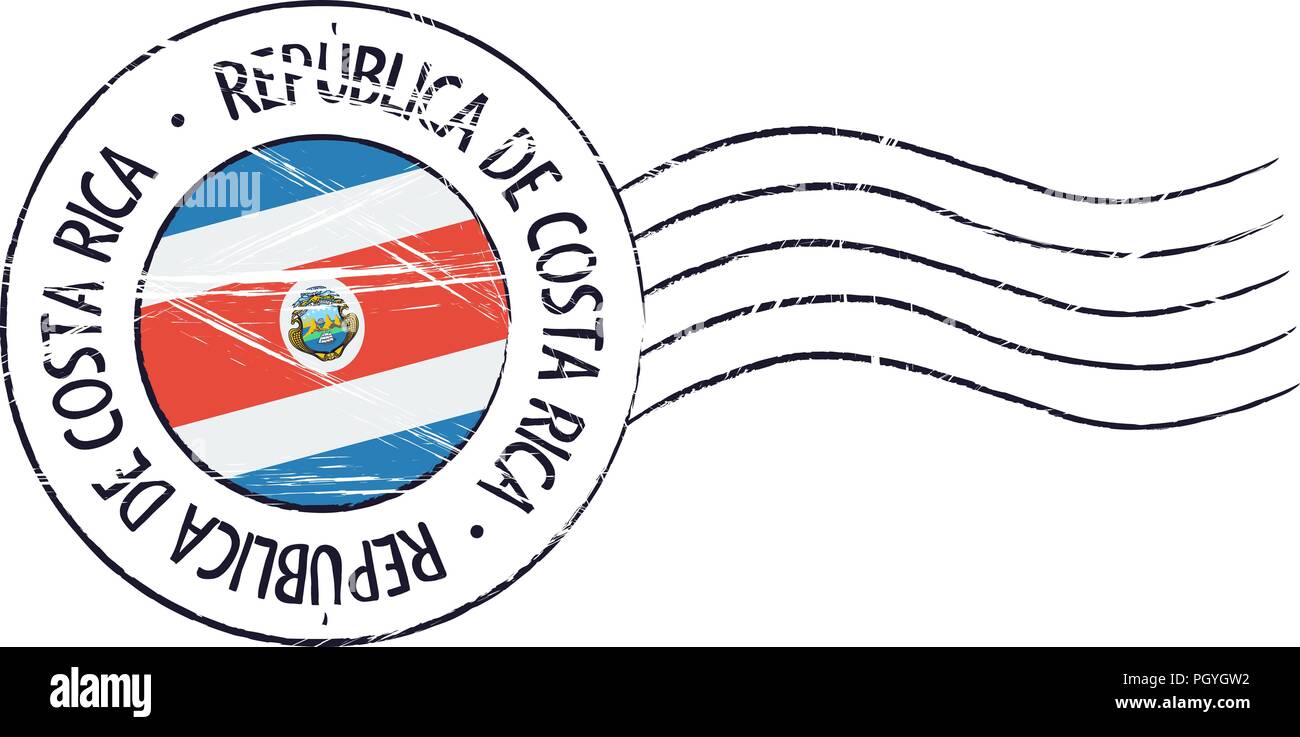 Costa Rica grunge postal stamp and flag on white background Stock ...