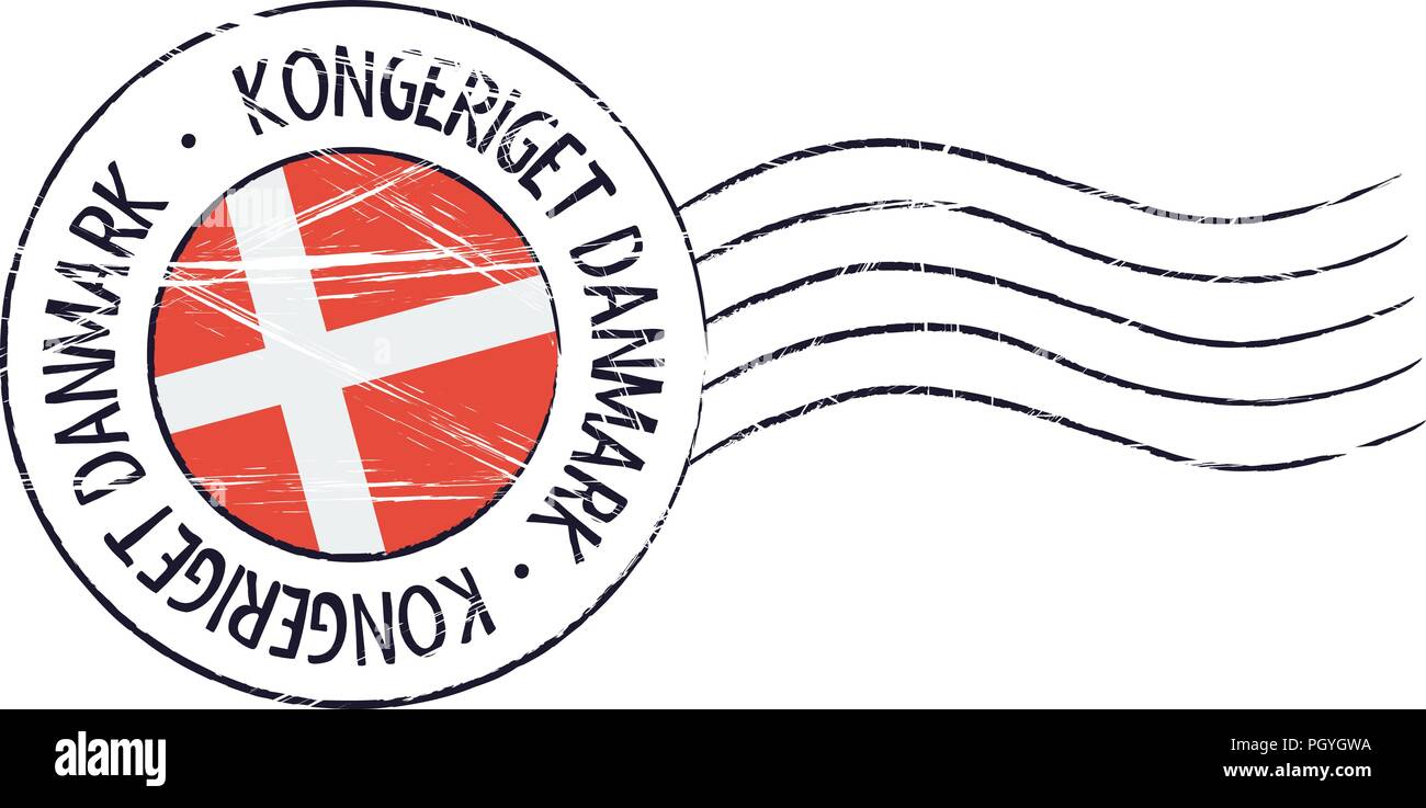 Denmark grunge postal stamp and flag on white background Stock Vector ...