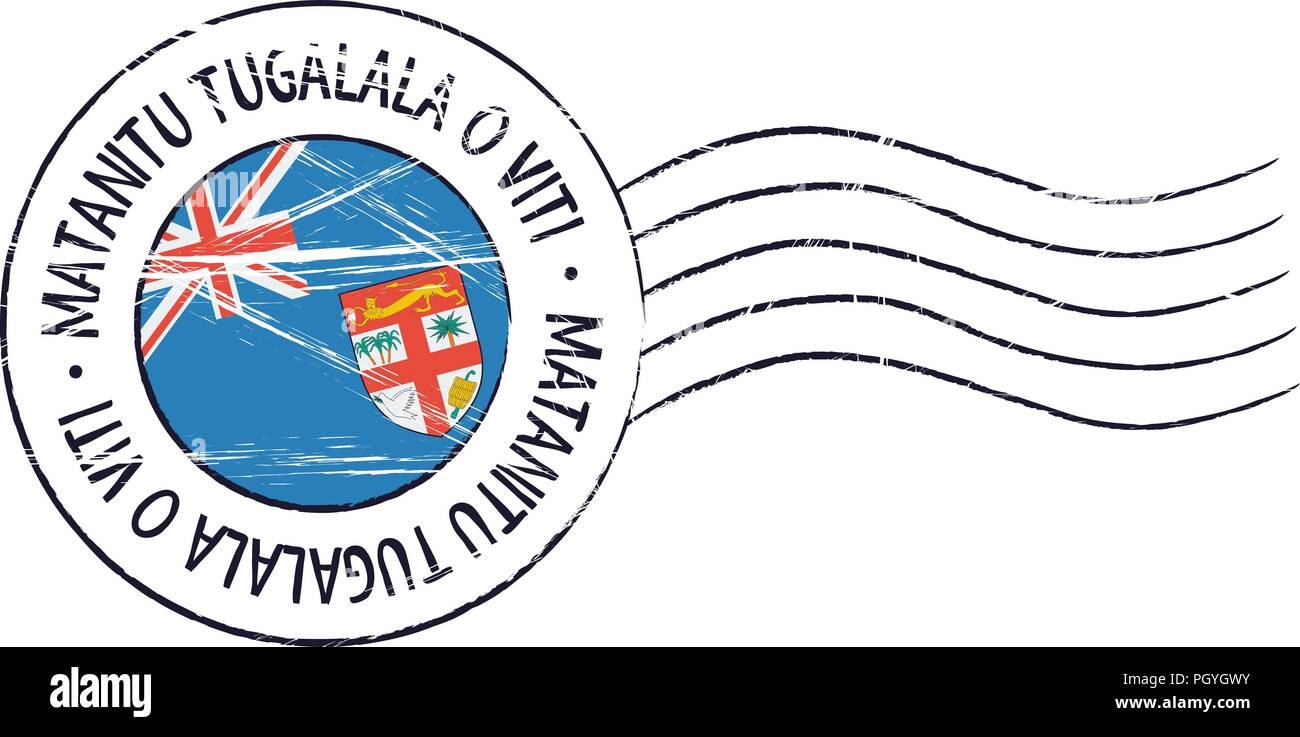 Fiji grunge postal stamp and flag on white background Stock Vector ...