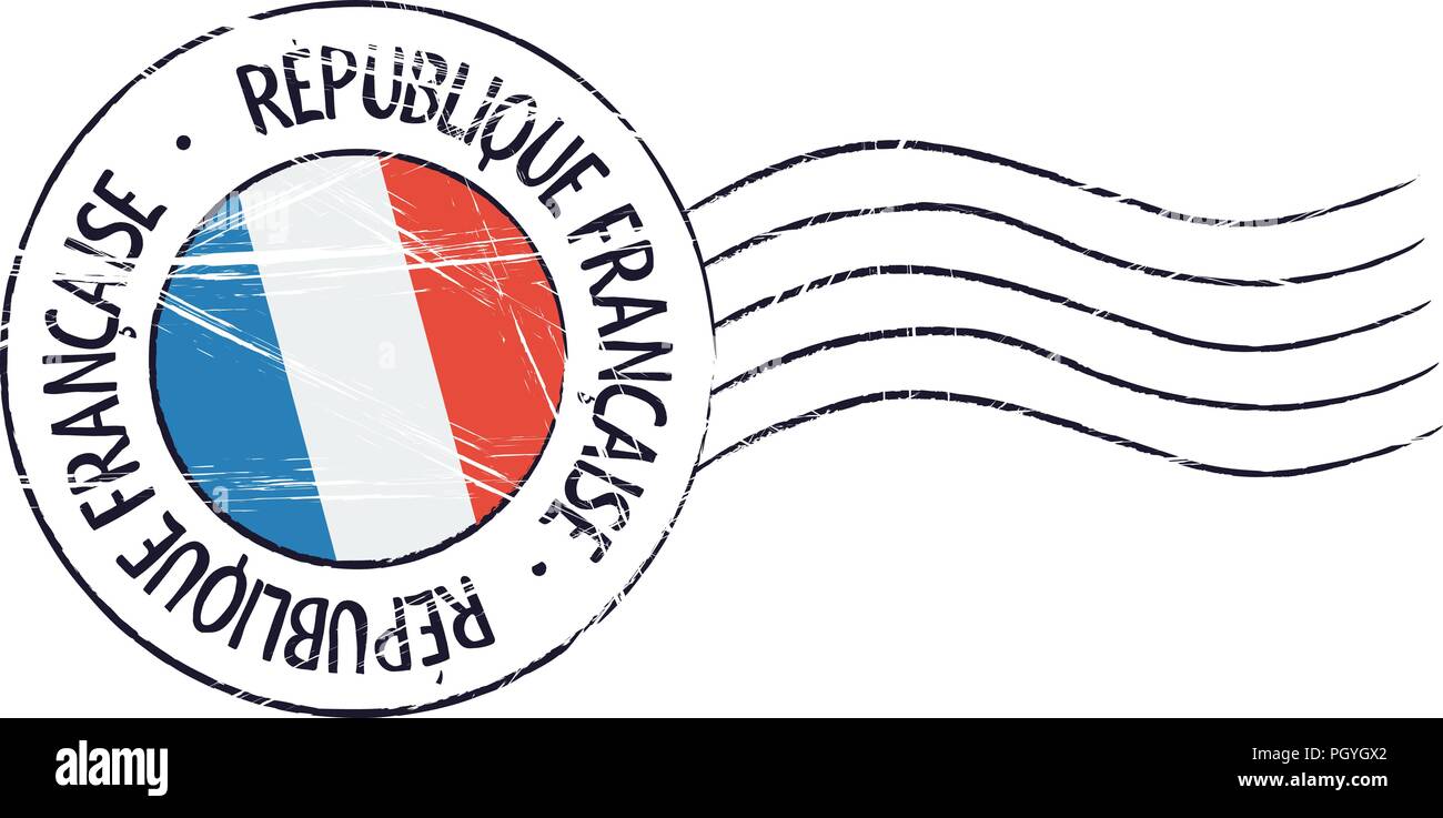 France grunge postal stamp and flag on white background Stock Vector ...