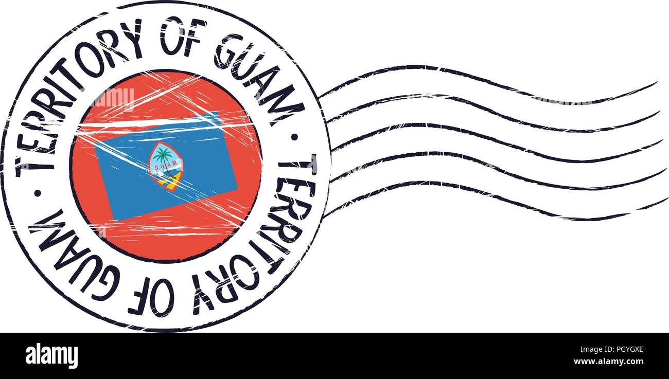 Guam grunge postal stamp and flag on white background Stock Vector ...