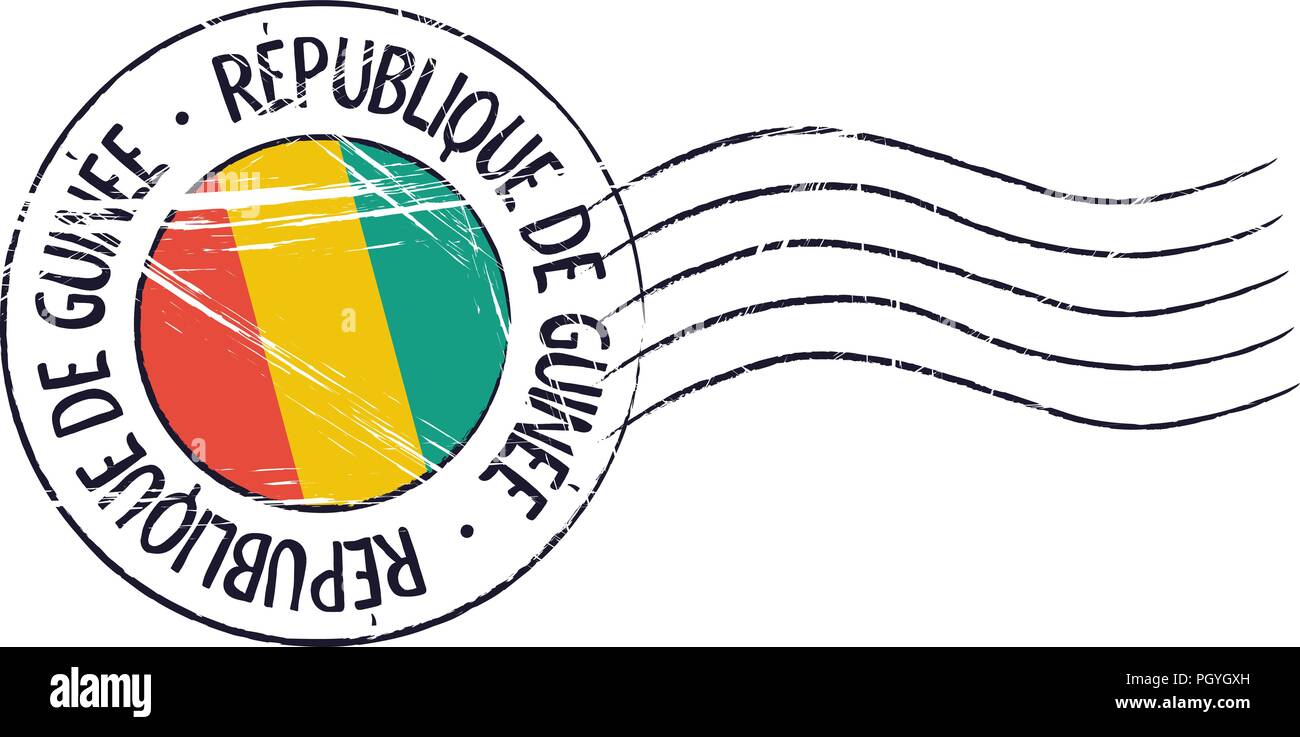 Guinea grunge postal stamp and flag on white background Stock Vector ...