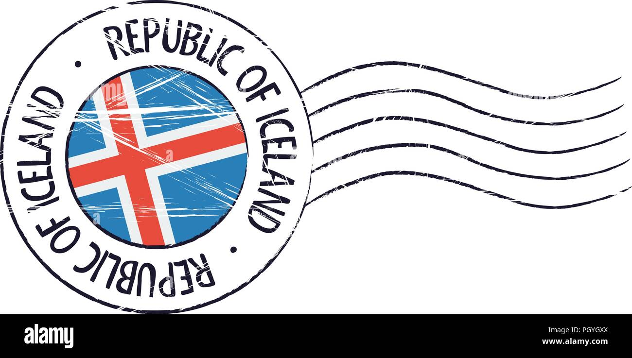 Iceland grunge postal stamp and flag on white background Stock Vector ...