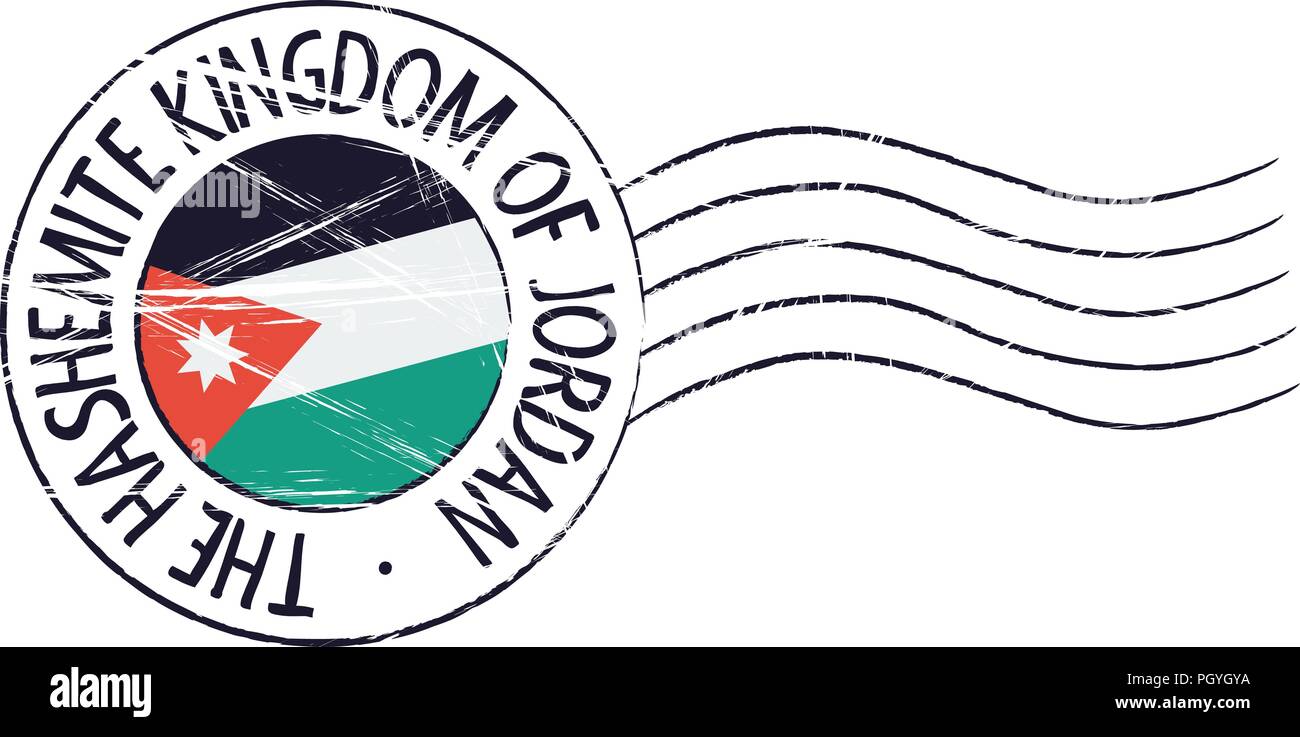 Jordan grunge postal stamp and flag on white background Stock Vector ...