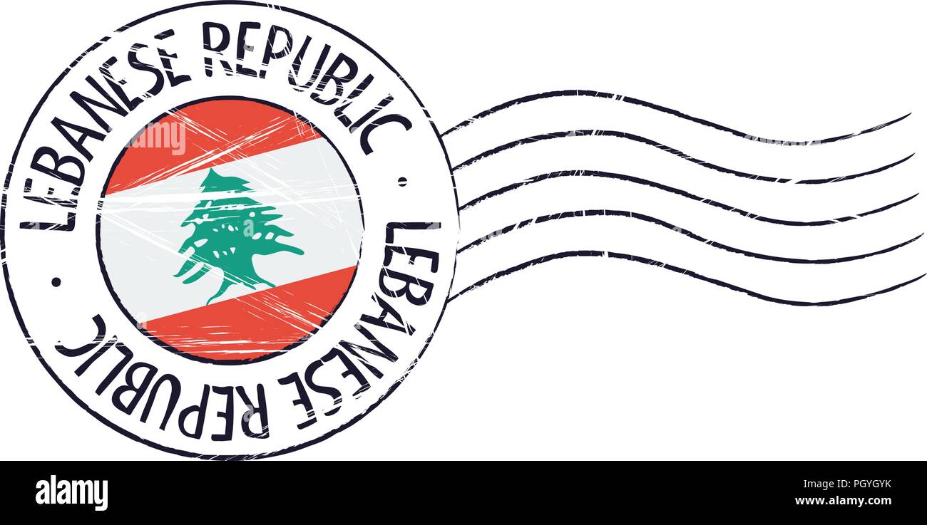 Lebanon grunge postal stamp and flag on white background Stock Vector ...