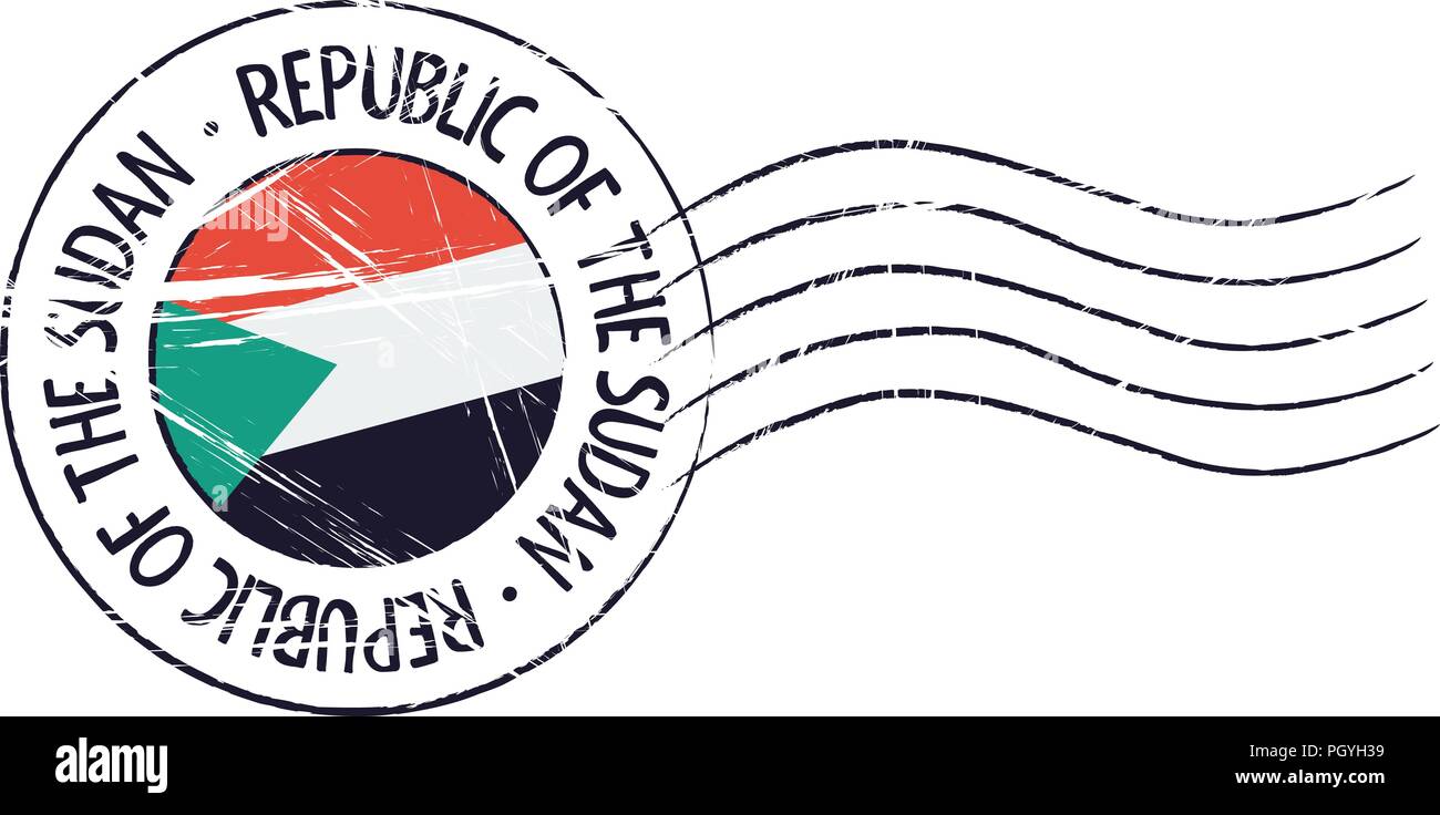 Sudan grunge postal stamp and flag on white background Stock Vector ...