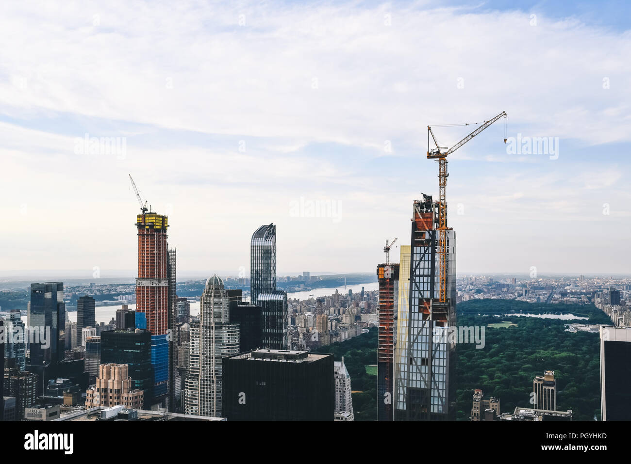 New York City, USA - June 21, 2018: Aerial view at sunset of New York ...