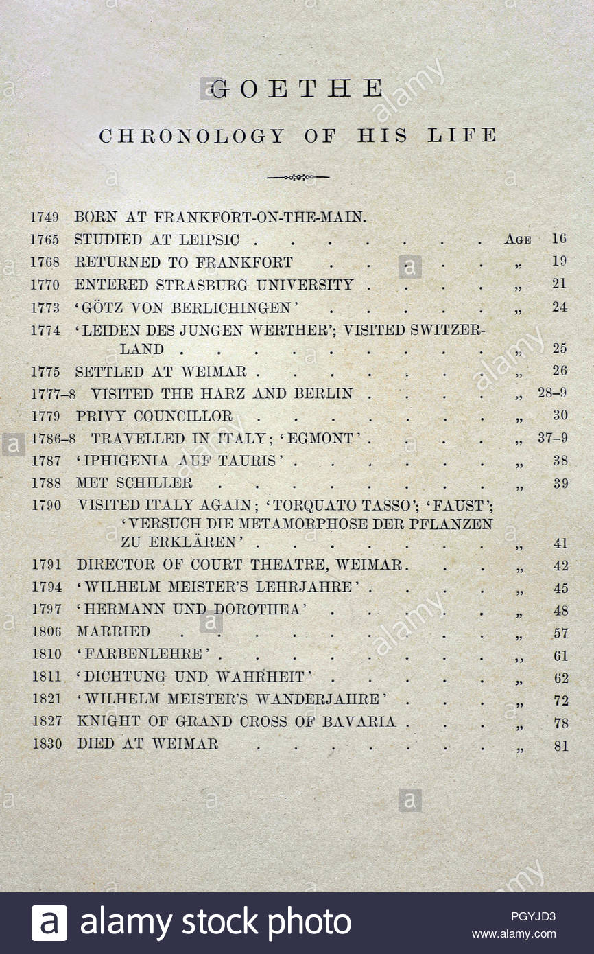 Johann Wolfgang von Goethe chronology of his life, 1749 – 1832 was a ...