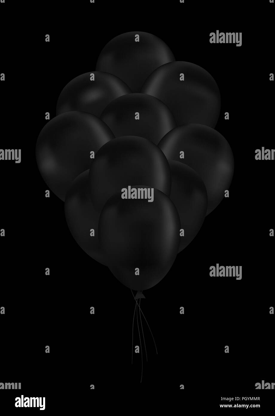 Realistic black balloons over dark background. Vector illustration EPS ...