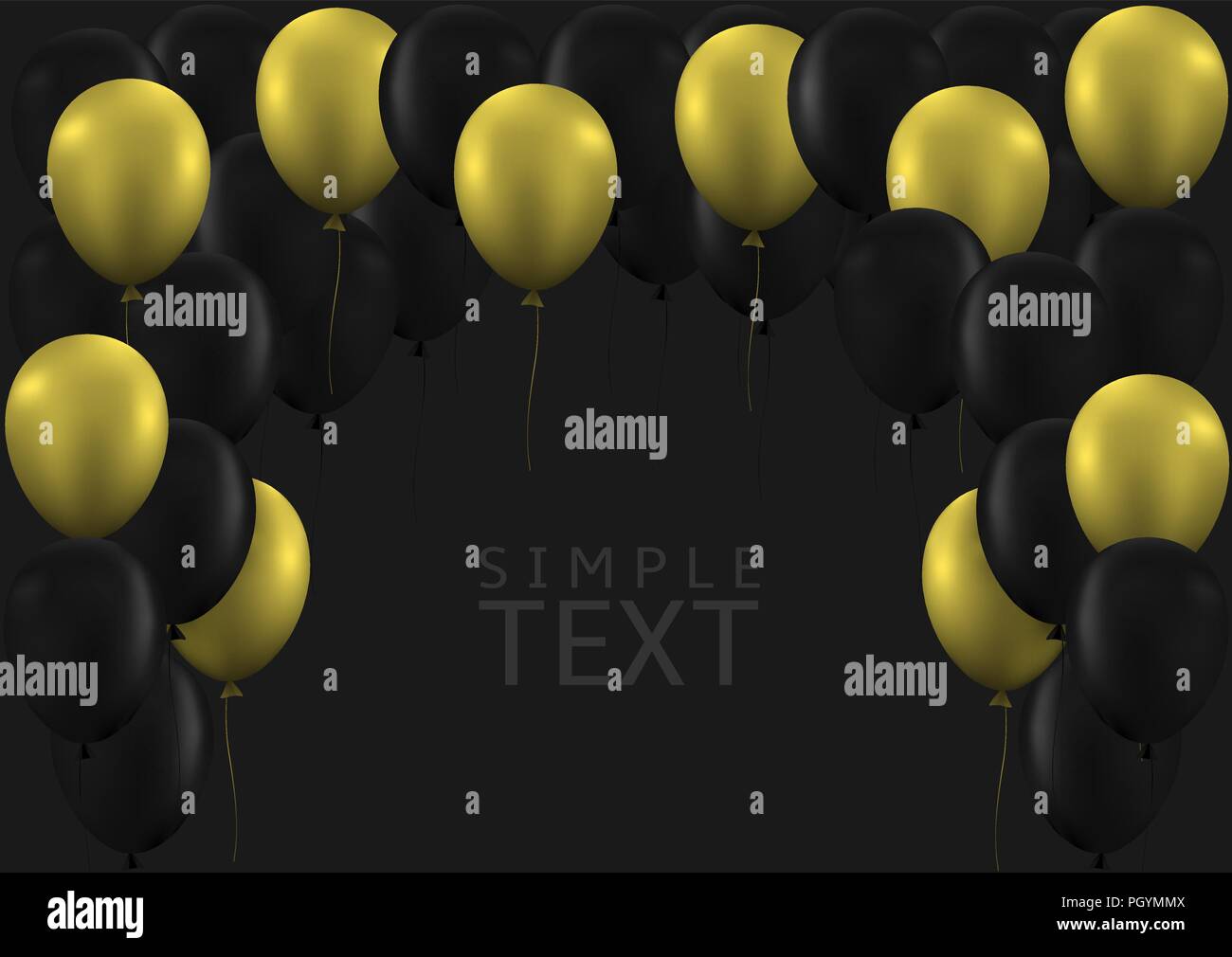 Golden and black balloons. Festive holiday background with place for ...