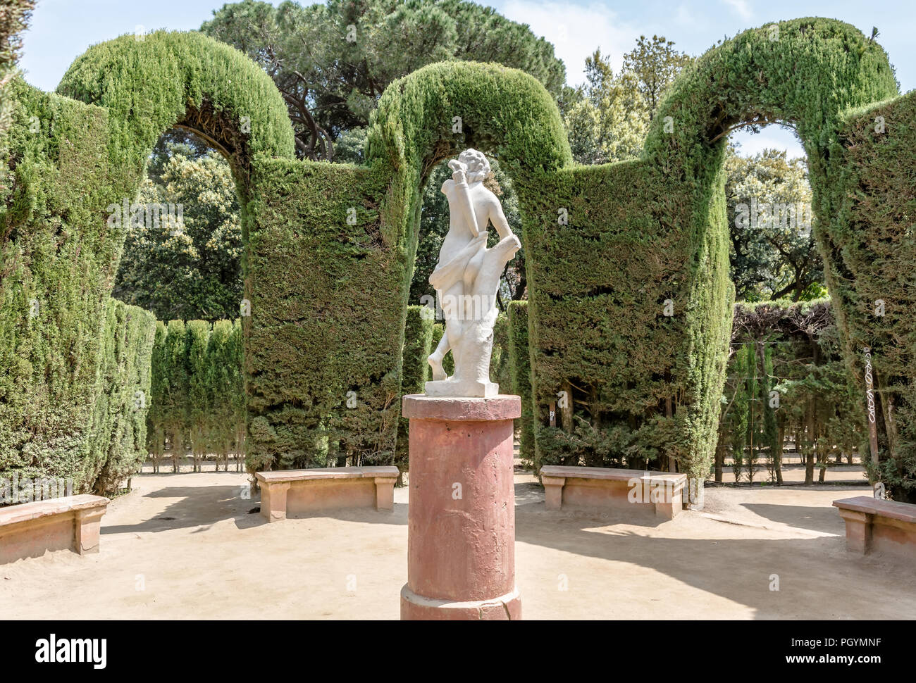 Statue of Eros, the Greek god of love, in the center of Labyrinth Park ...