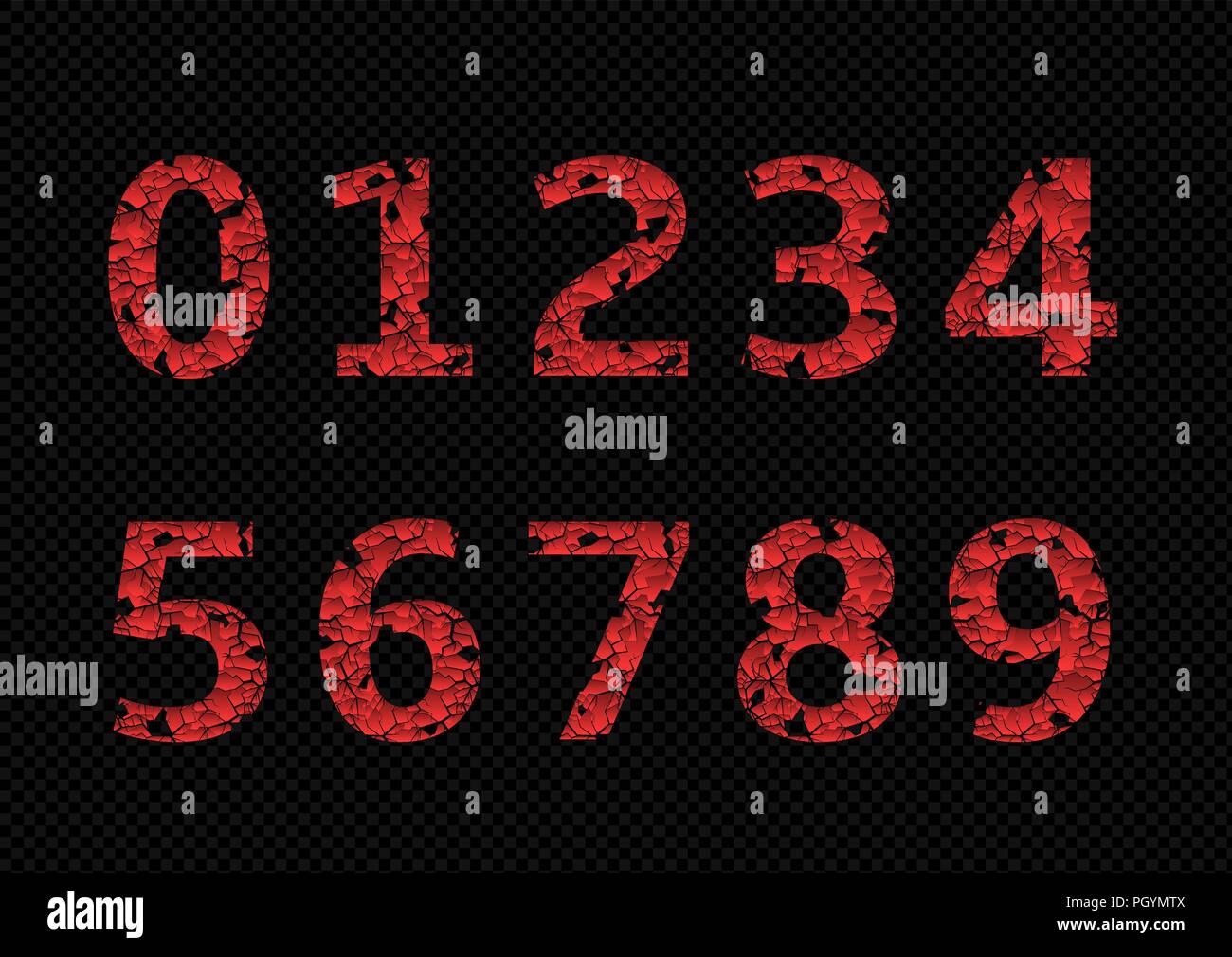 Broken red numbers over black background. Vector illustration Stock ...