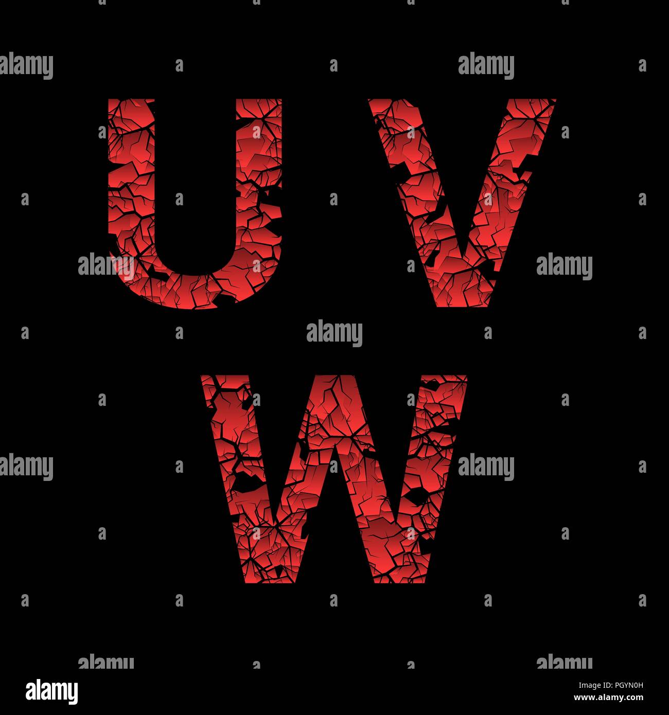 Broken red U, V, W letters over black background. Vector illustration ...