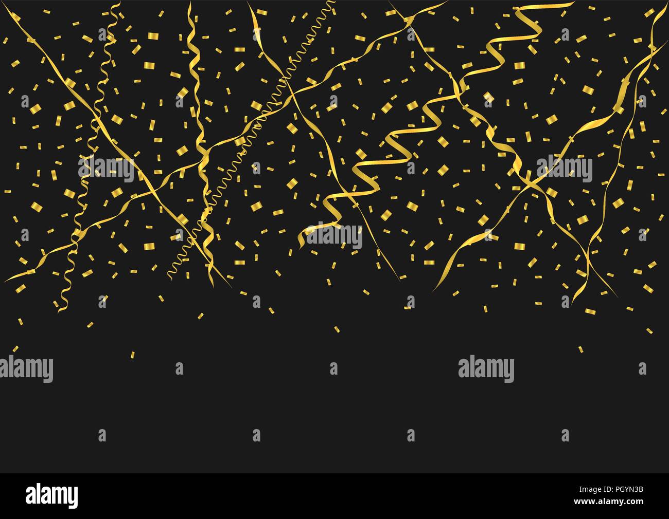 Golden flying confetti background. Festive ribbons holiday background ...