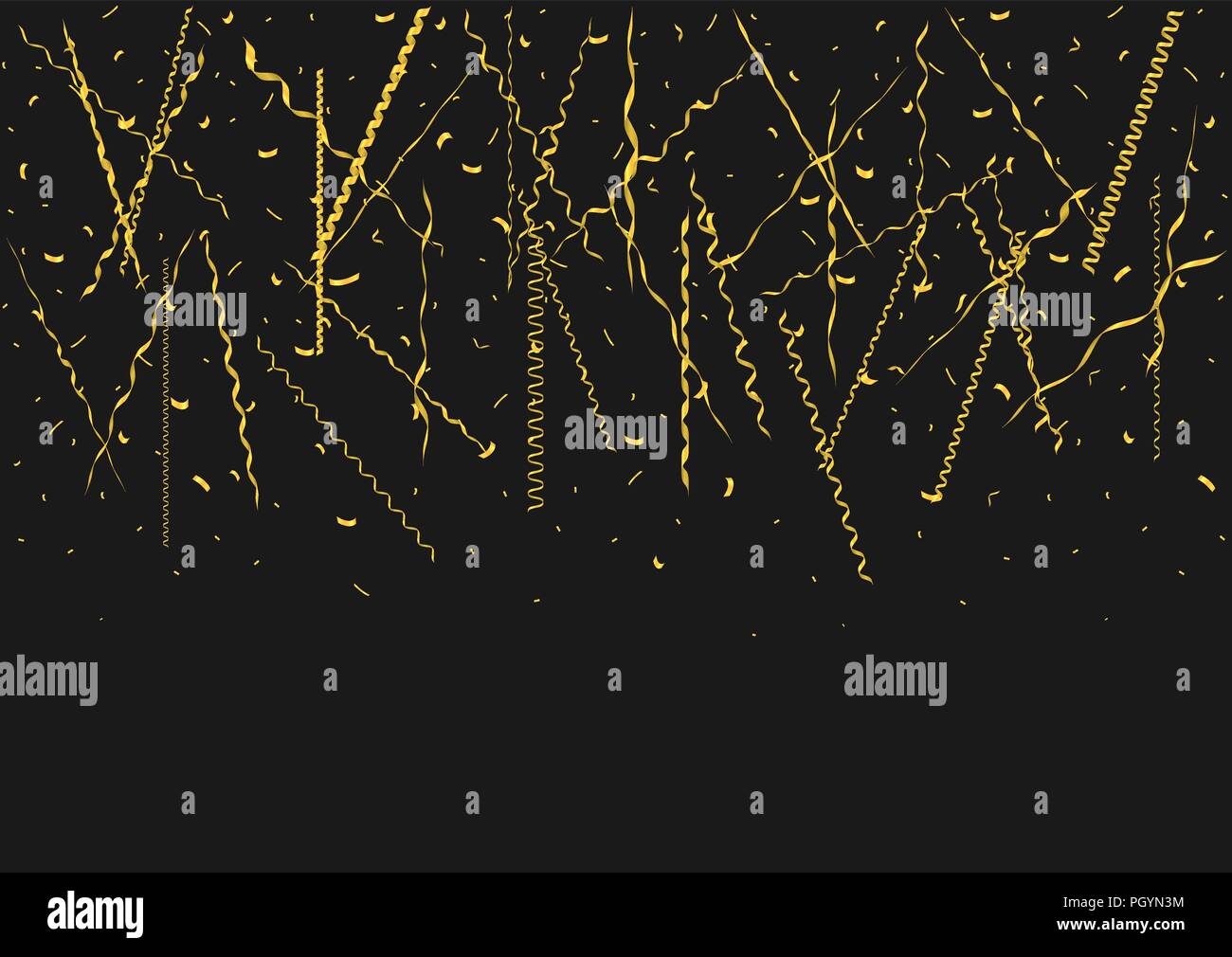 Golden flying confetti background. Festive ribbons holiday background ...