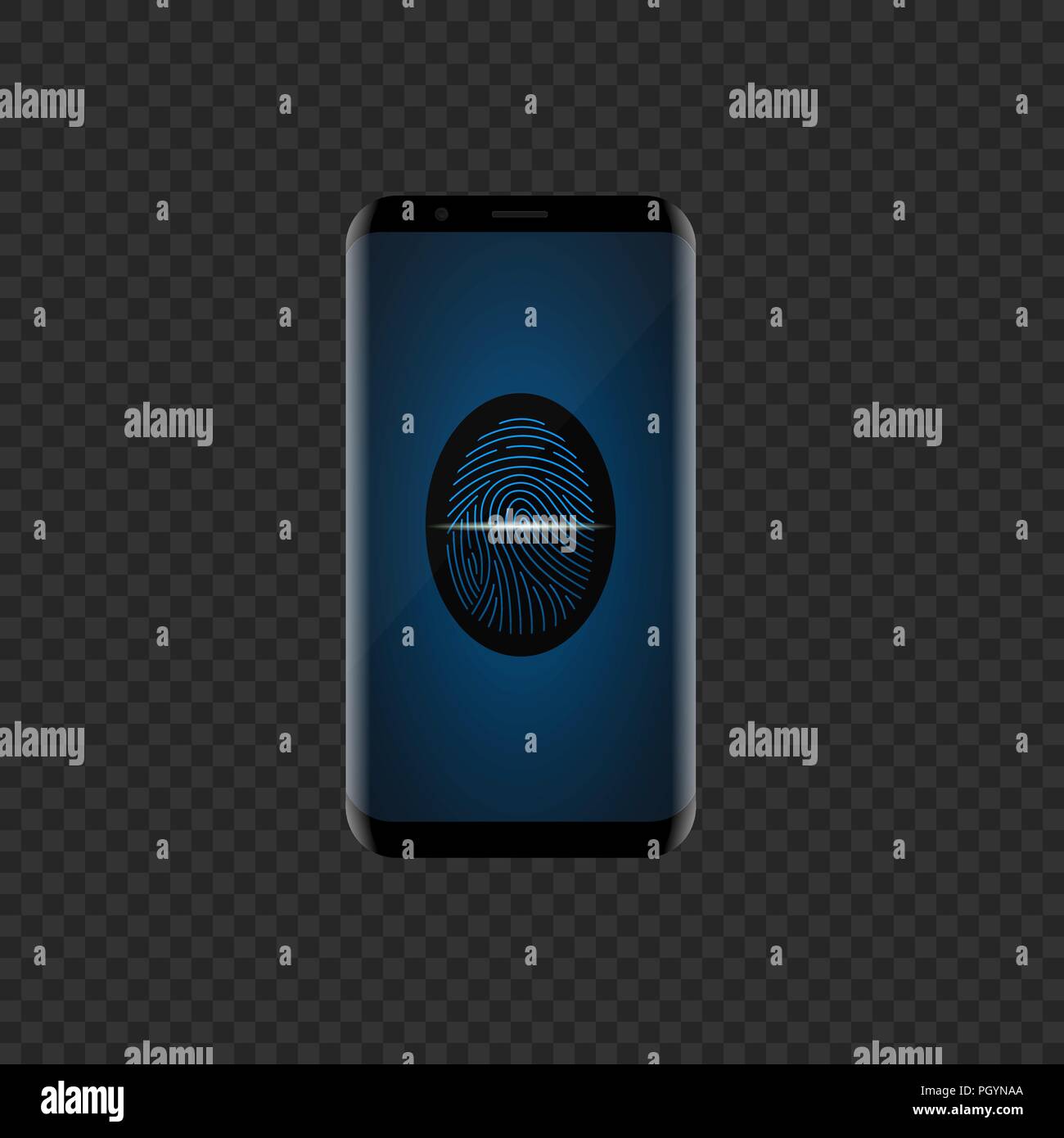 Blue Fingerprint scan icon on the smartphone screen, security symbol ...
