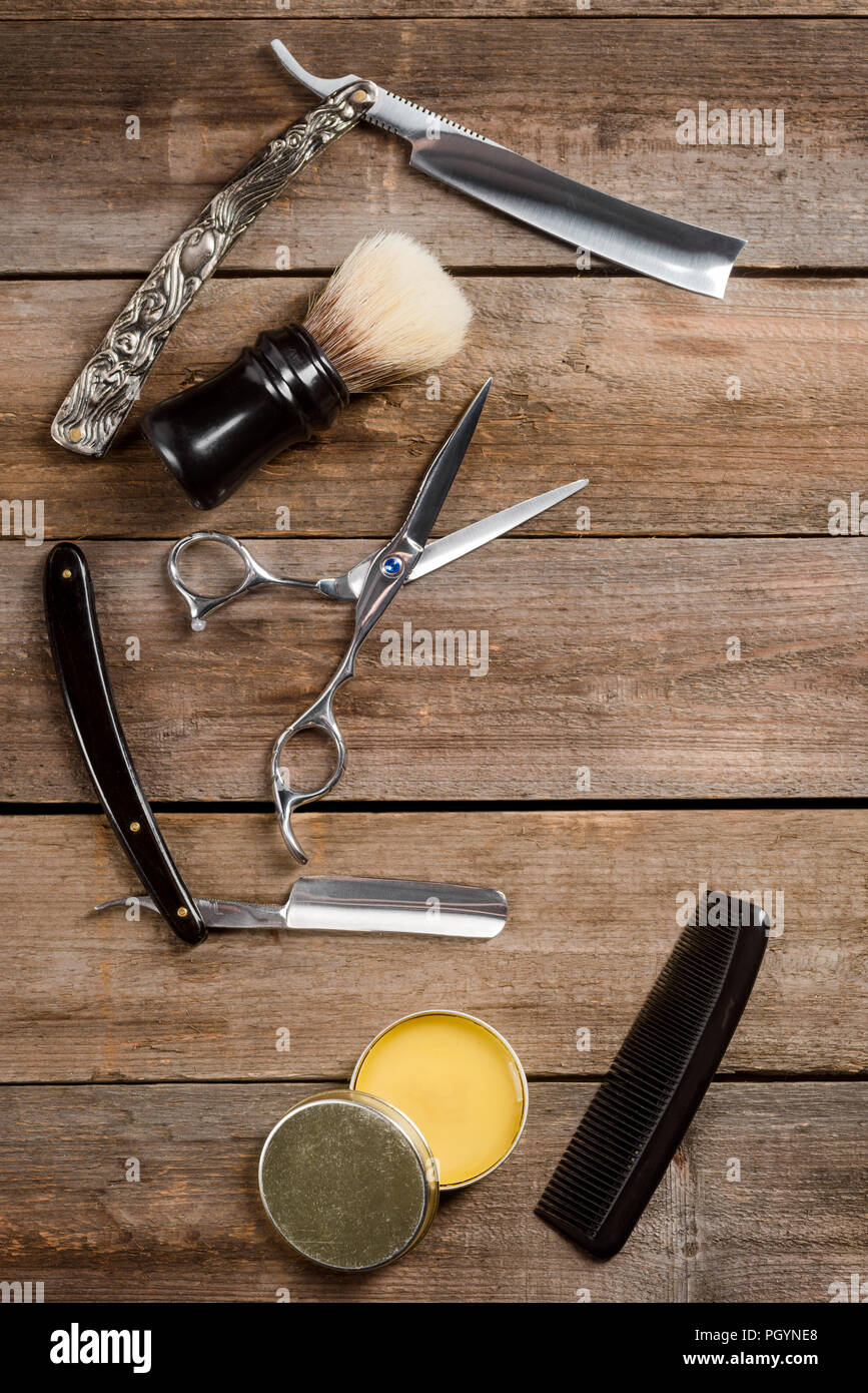 Wax and vintage straight razors Stock Photo - Alamy