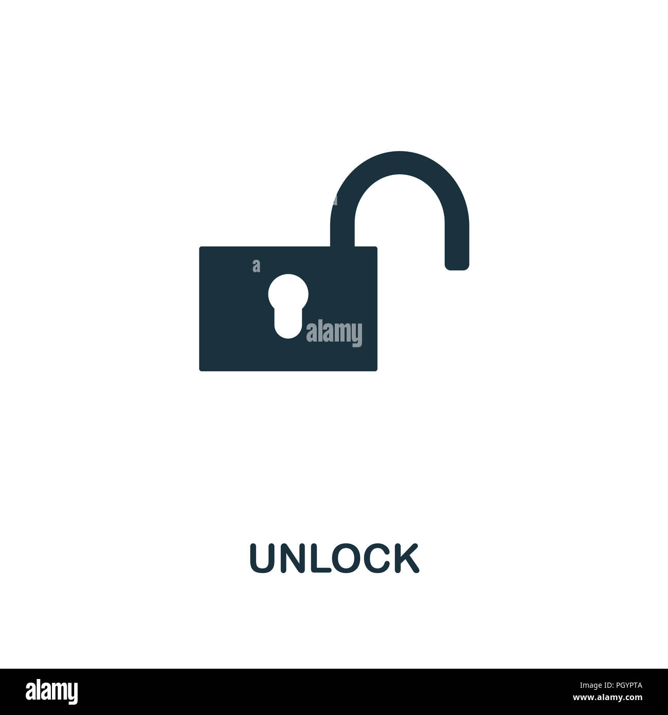 Unlock icon. Monochrome style design from internet security collection ...