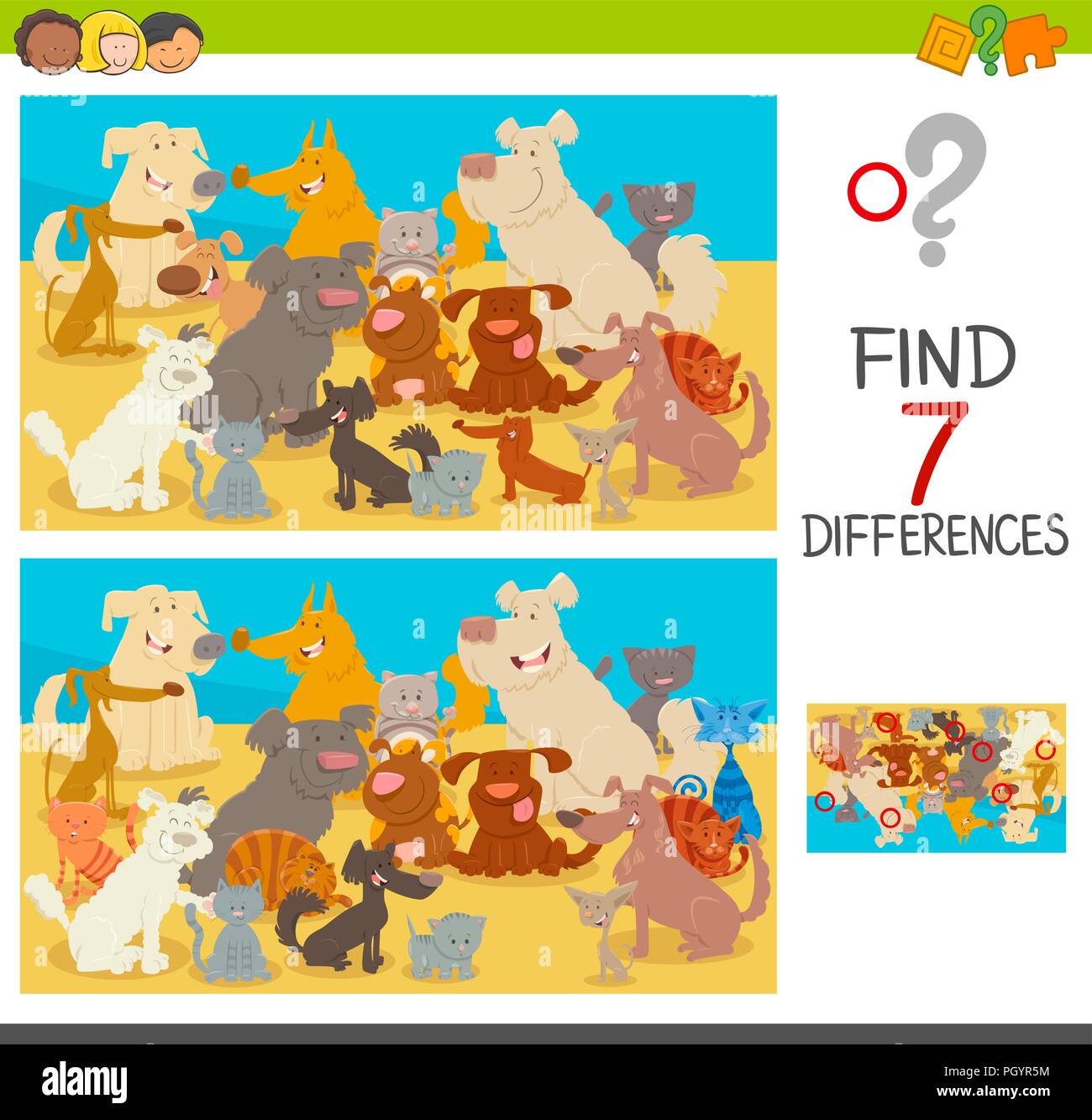 Cartoon Illustration of Finding Seven Differences Between Pictures ...